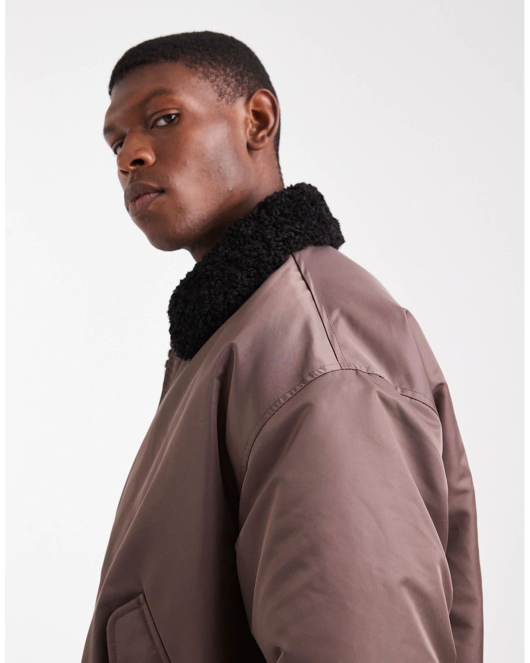 ASOS Coach Jacket With Faux Fur Collar in Brown for Men | Lyst