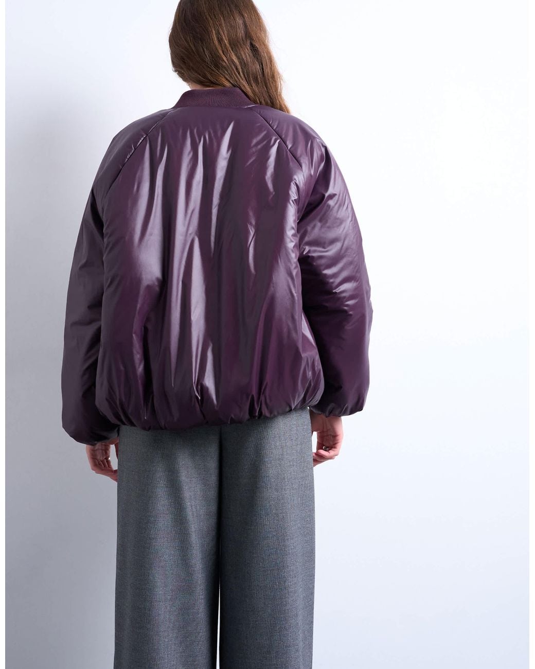 TOPSHOP High Shine Padded Bomber Jacket in Gray | Lyst