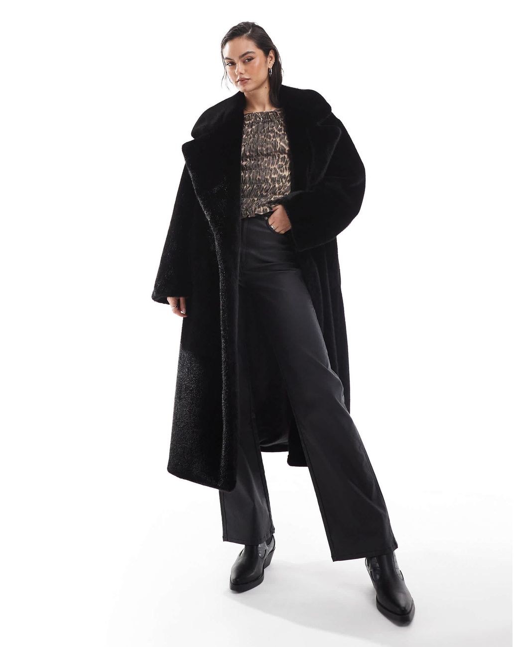 ASOS Longline Chuck On Faux Fur Coat in Black | Lyst