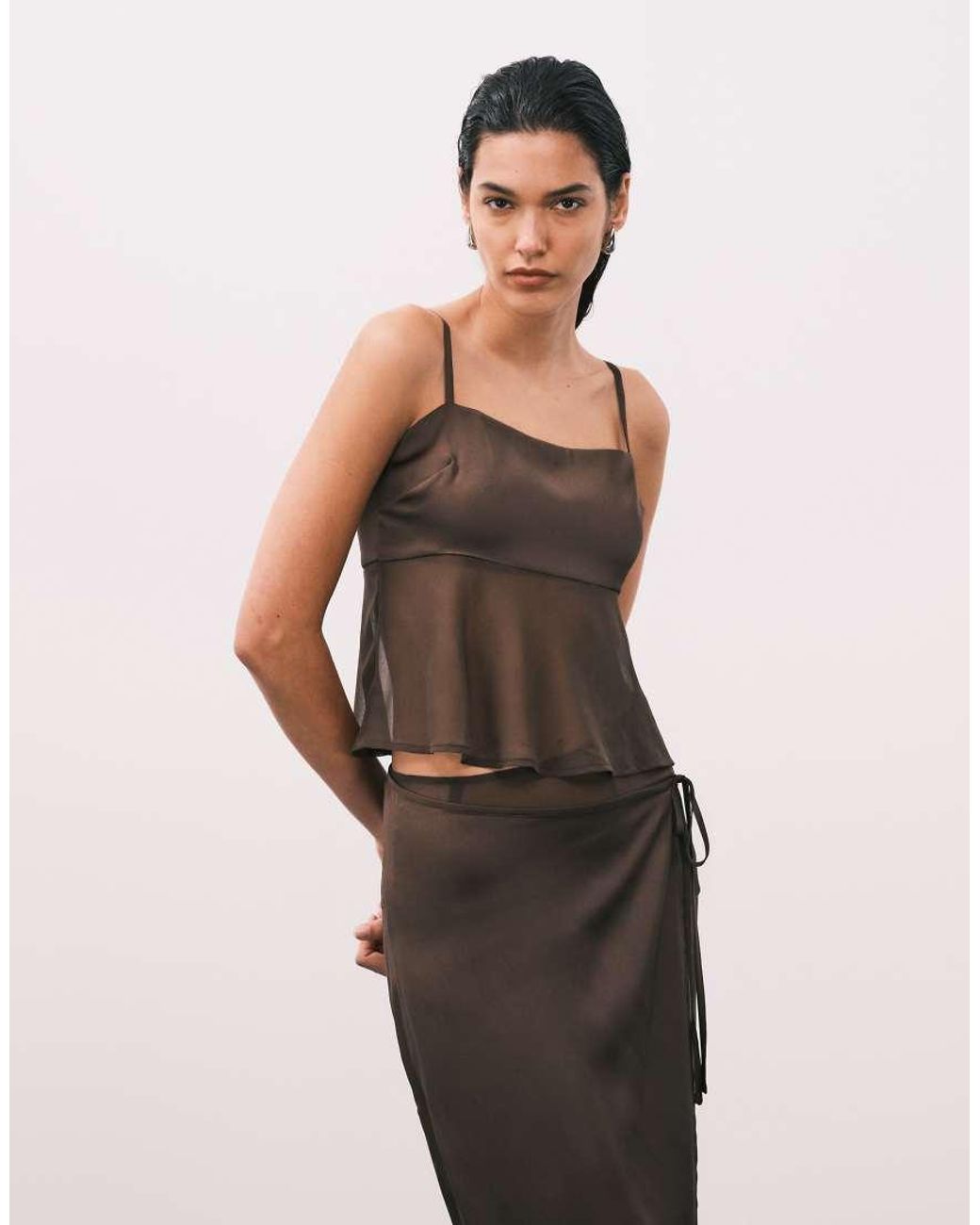 ASOS Satin Co-Ord Cami in Brown | Lyst UK