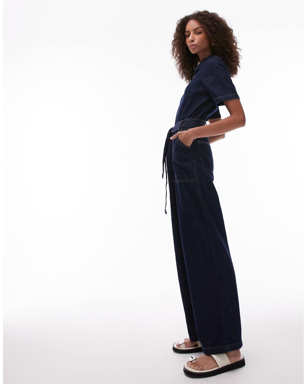 Mango Relaxed Zip Down Denim Jumpsuit in Blue | Lyst
