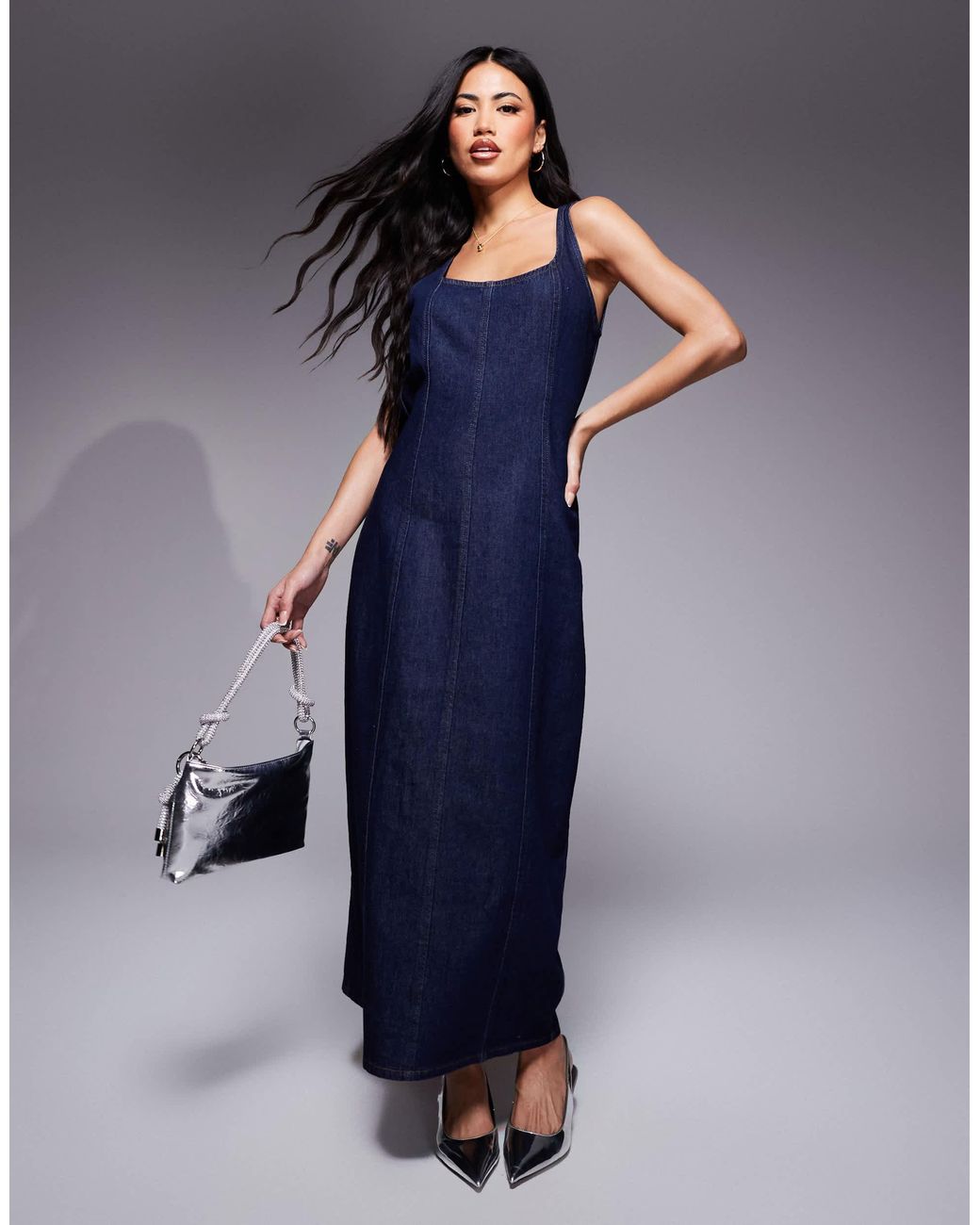 ASOS Seamed Denim Maxi Dress in Blue | Lyst
