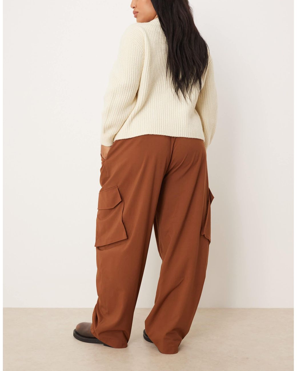 ASOS Asos Design Curve Tailored Utility Barrel Leg Pants in Natural | Lyst