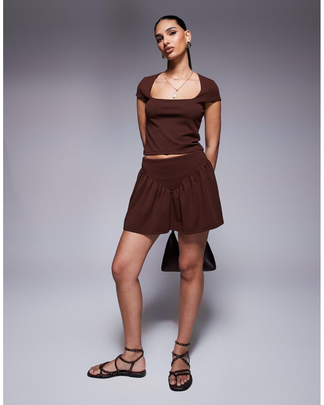ASOS Co-ord V Dropped Waist Mini Skirt in Brown | Lyst