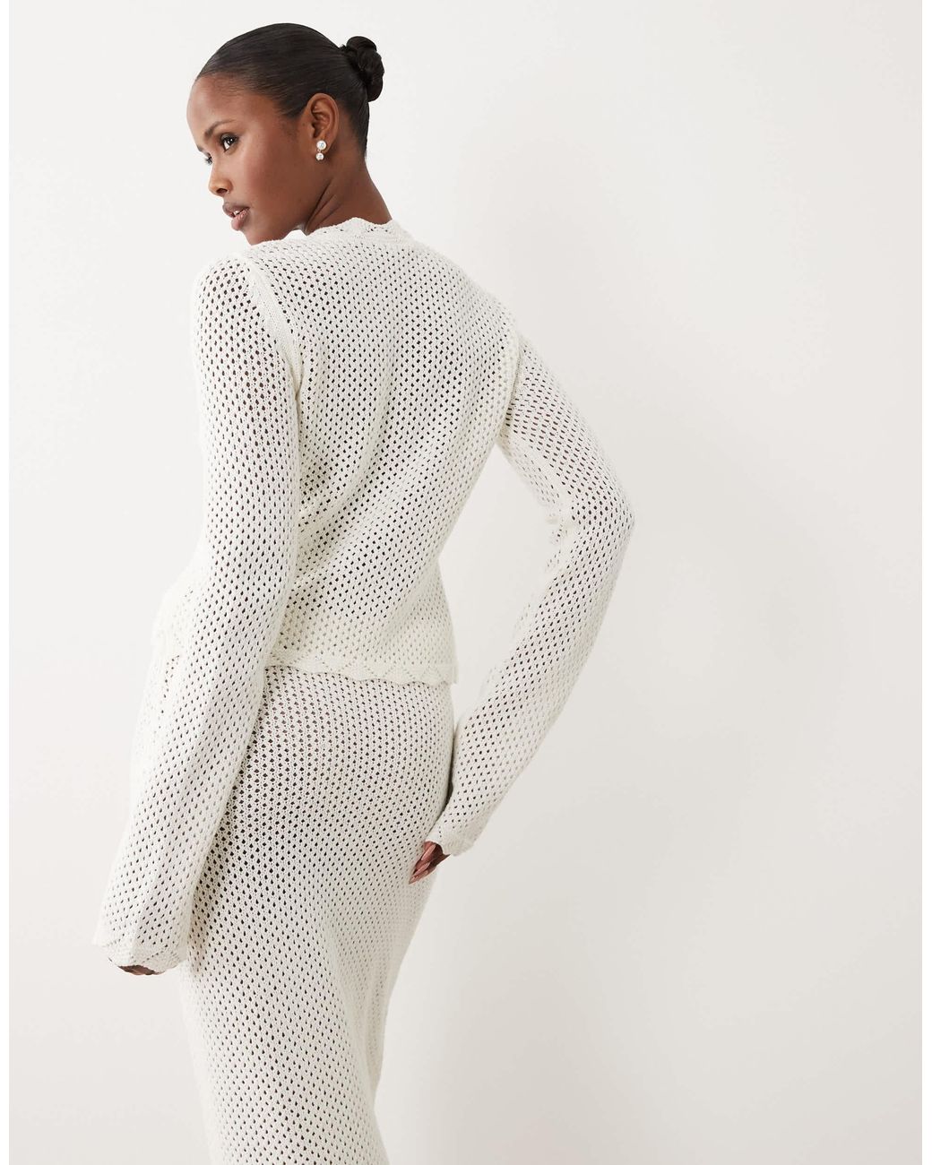 The Frolic Exclusive Cotton Rich Open Crochet Scallop Edge Tie Split ...