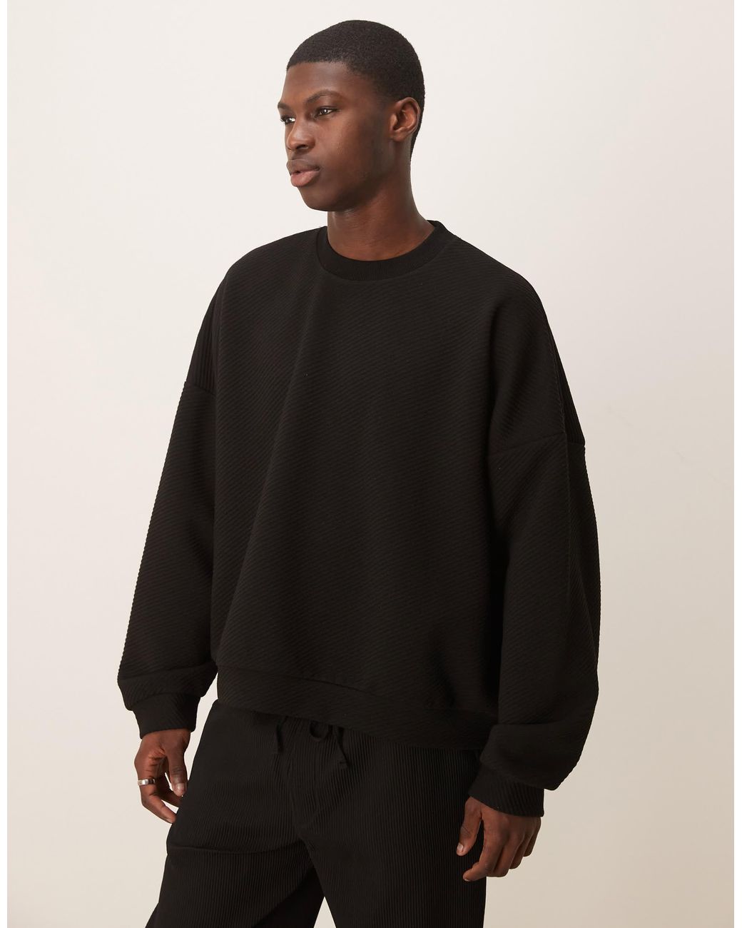ASOS Extreme Oversize Boxy Sweatshirt With Heavy Rib Texture in Black ...