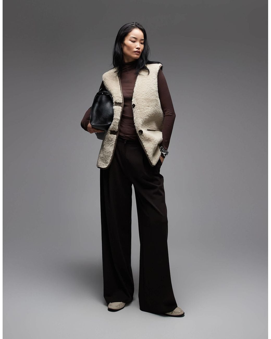 ARKET Oversized Faux Shearling Gilet in Natural | Lyst