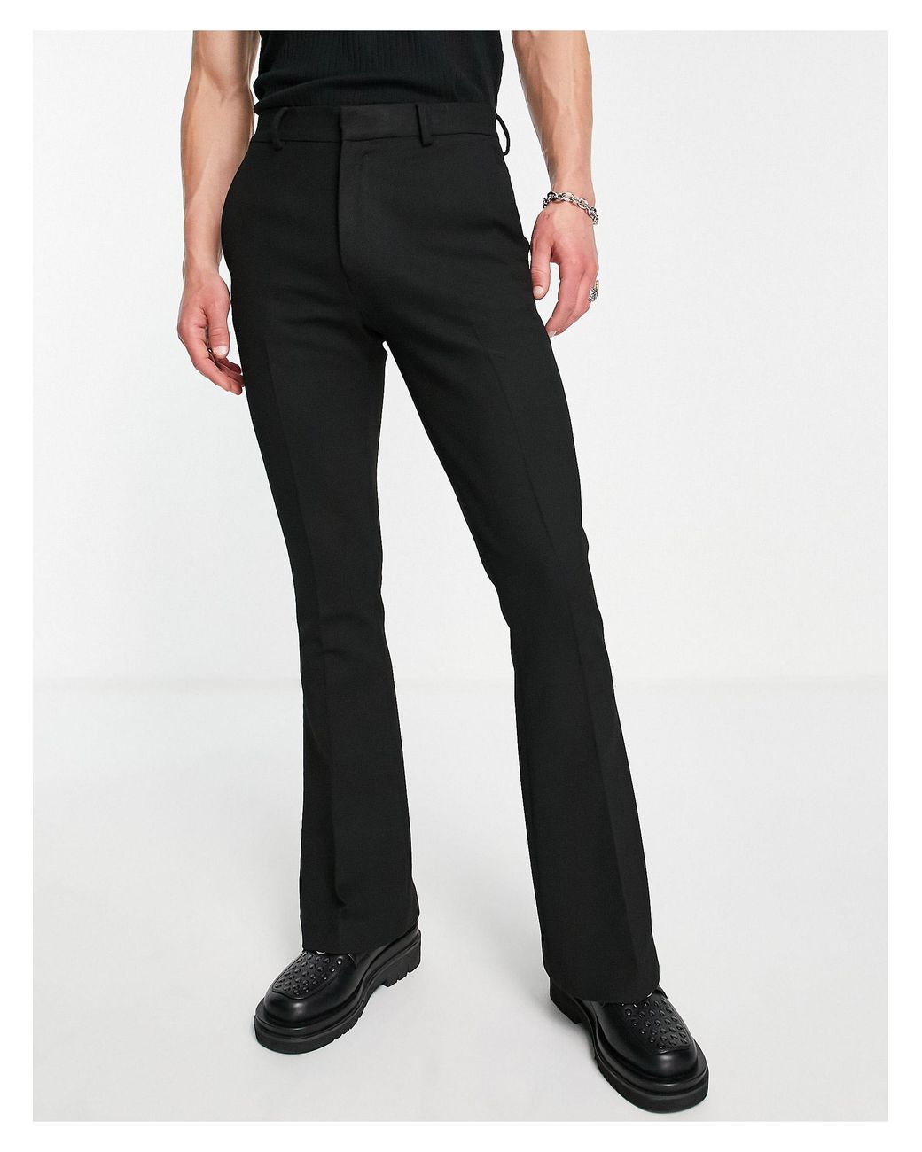 Asos Synthetic Flare Suit Trousers In Black For Men Lyst