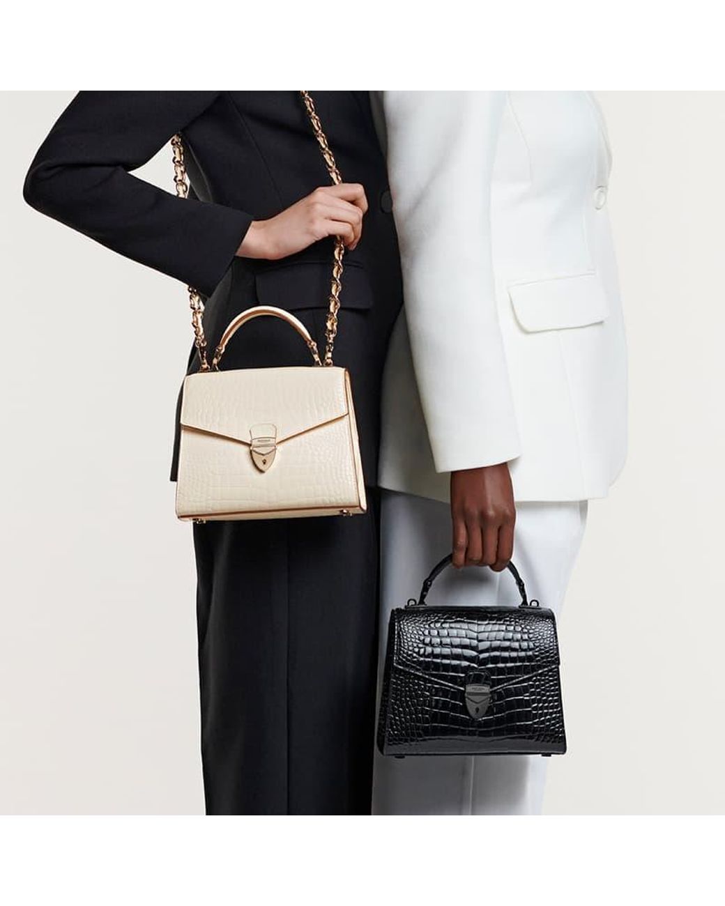 Aspinal of London Mayfair 2 Midi Cream Leather Crocodile Print Bag in ...