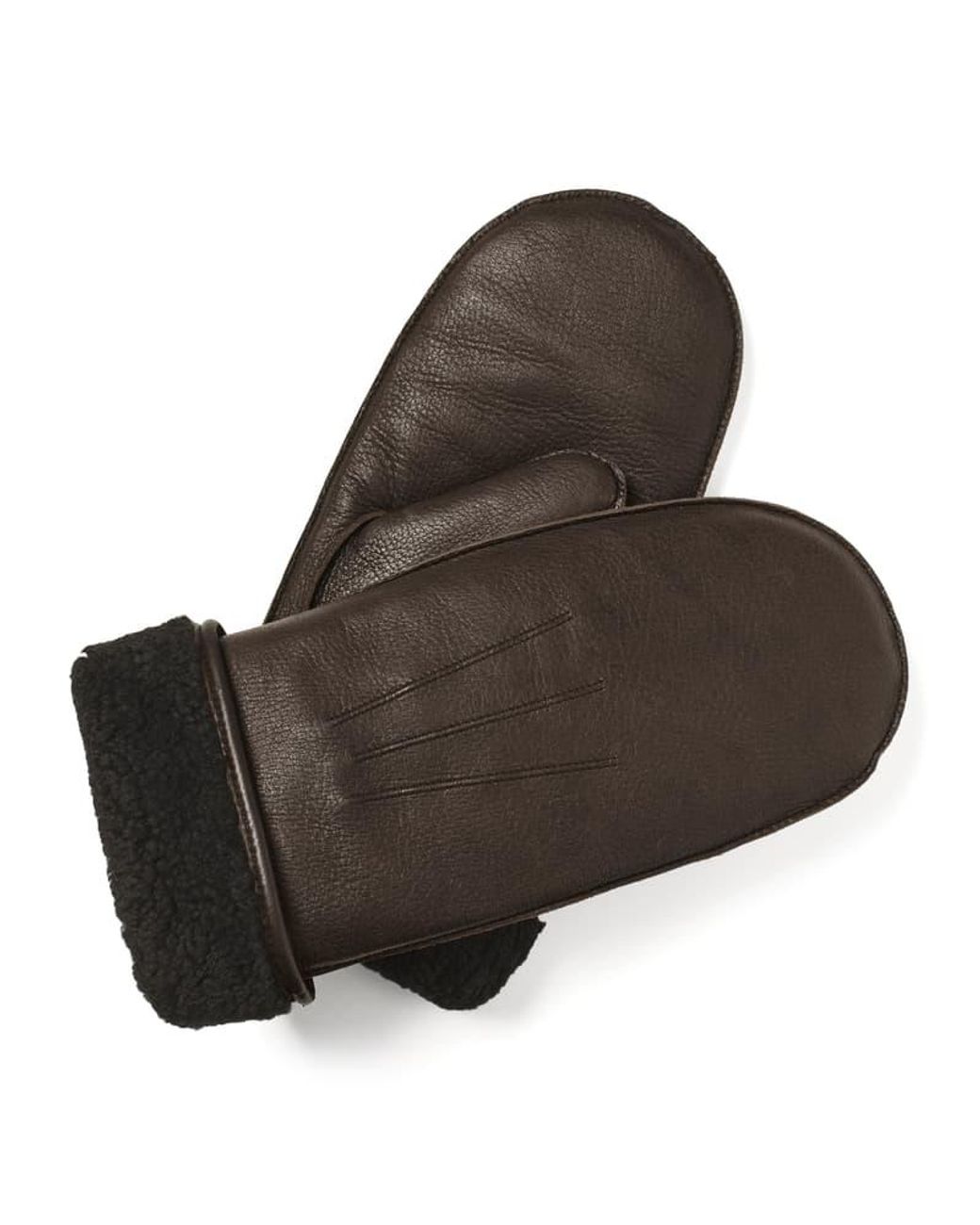 Aspinal of London Shearling Lined Leather Mittens in Brown | Lyst