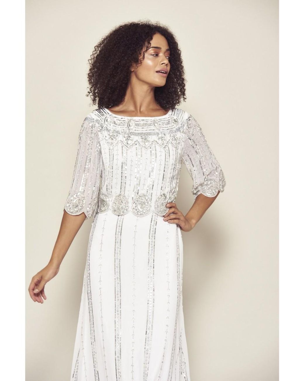 Frock and Frill Daevy White Dipped Hem Embellished Midi Dress | Lyst Frock and Frill Daevy White Dipped Hem Embellished Midi Dress | Lyst