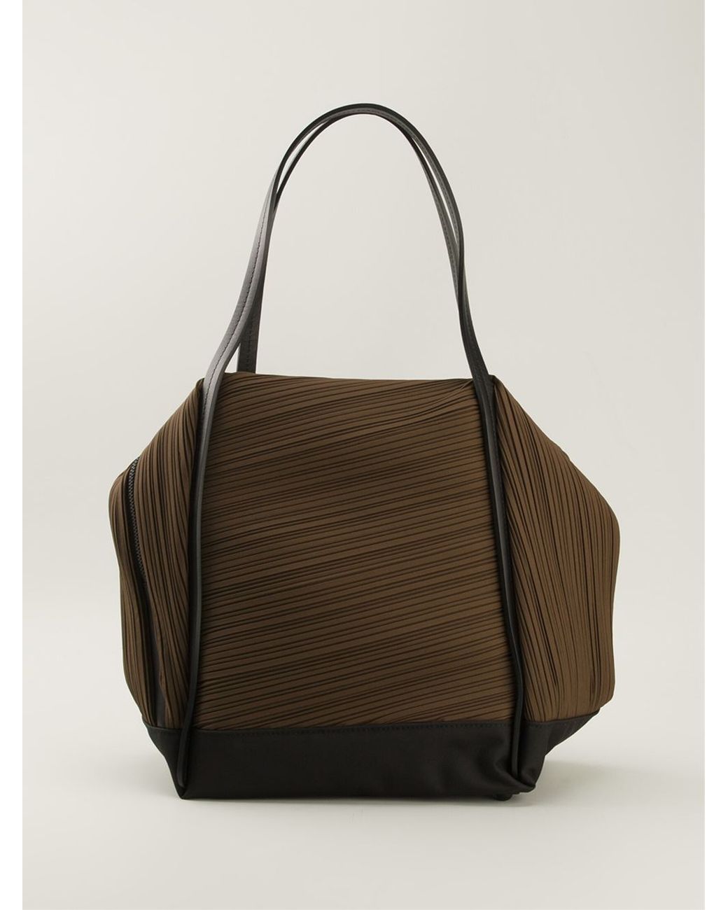 Pleats Please Issey Miyake Pleated Tote Bag in Brown | Lyst