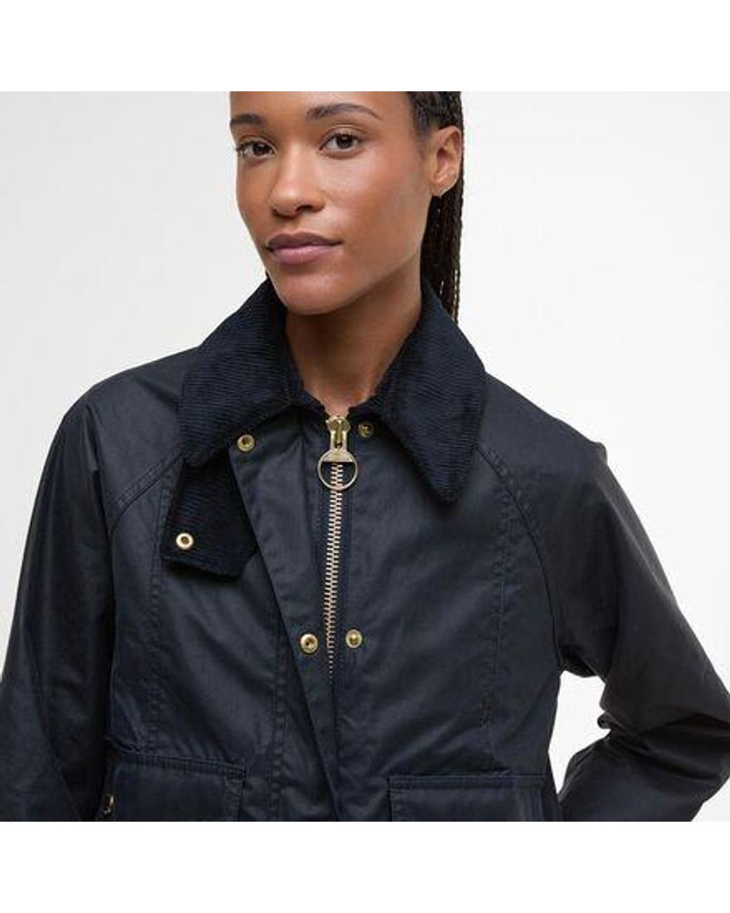 Barbour Cropped Beadnell Wax Jacket in Blue | Lyst