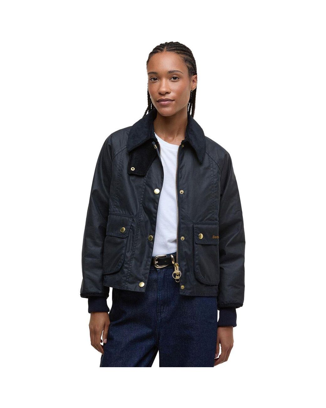 Barbour Cropped Beadnell Wax Jacket in Blue | Lyst