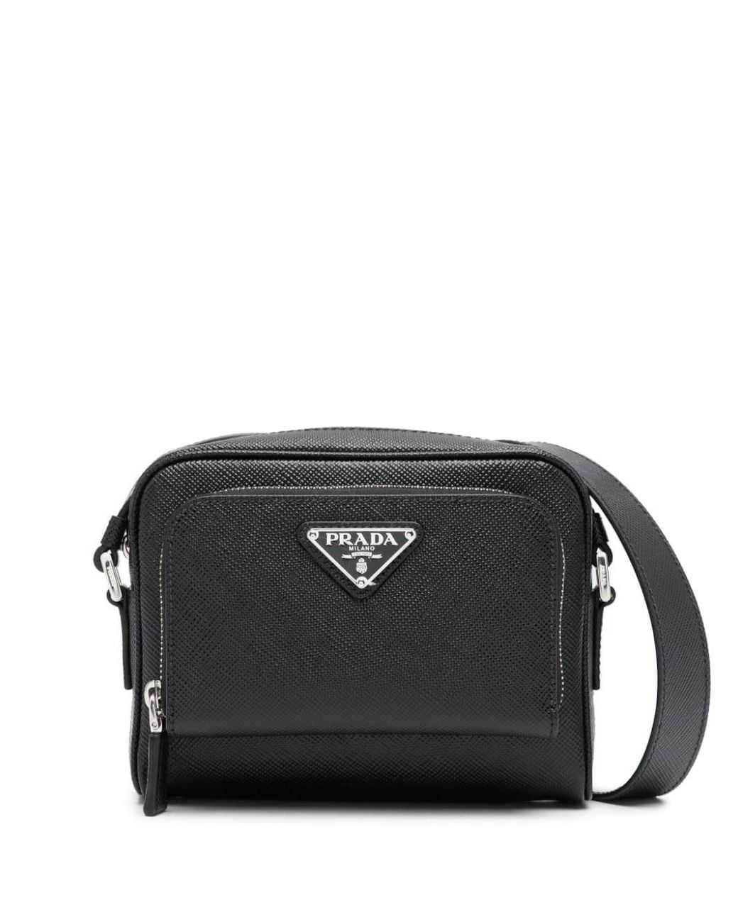 Prada Enamel Logo Messenger Bag in Black | Lyst UK