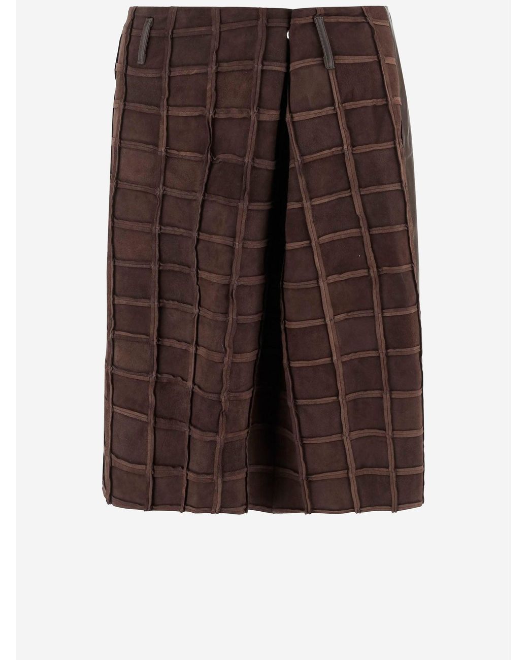 Niccolò Pasqualetti Leather Skirt With Square Pattern in Brown | Lyst