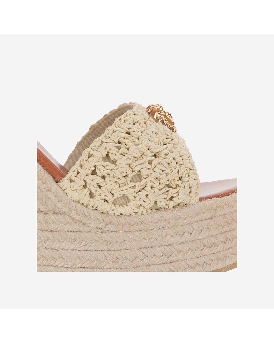 Versace La Medusa Wedge Sandals in Natural | Lyst