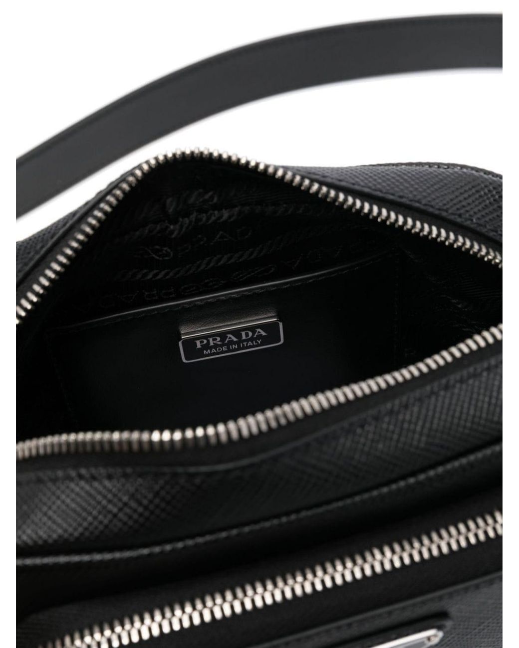 Prada Enamel Logo Messenger Bag in Black | Lyst UK