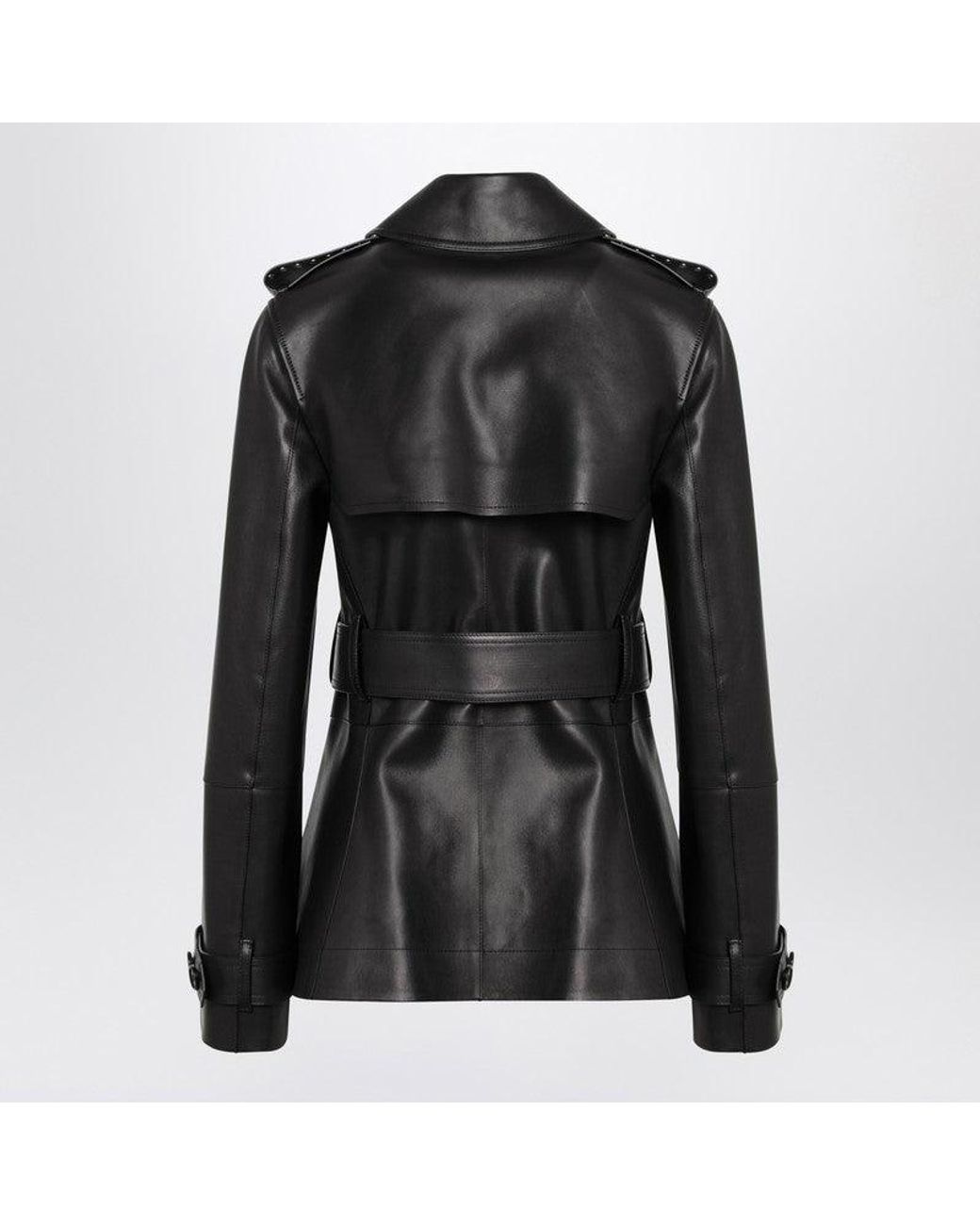 Burberry Short Leather Jacket With Studs in Black | Lyst