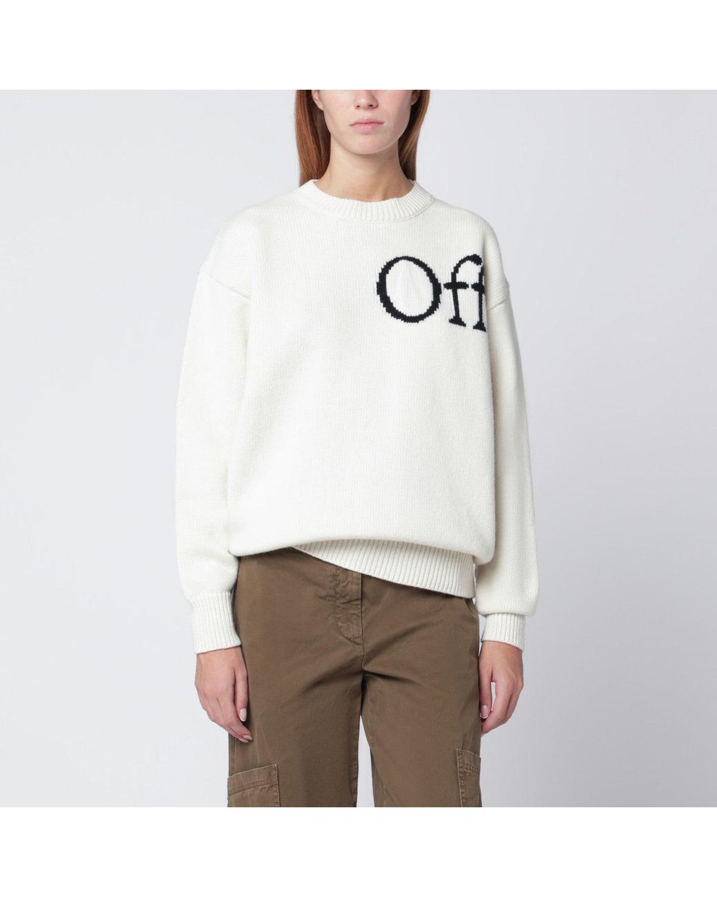 Off-White c/o Virgil Abloh Sweater With Logo Intarsia in White | Lyst
