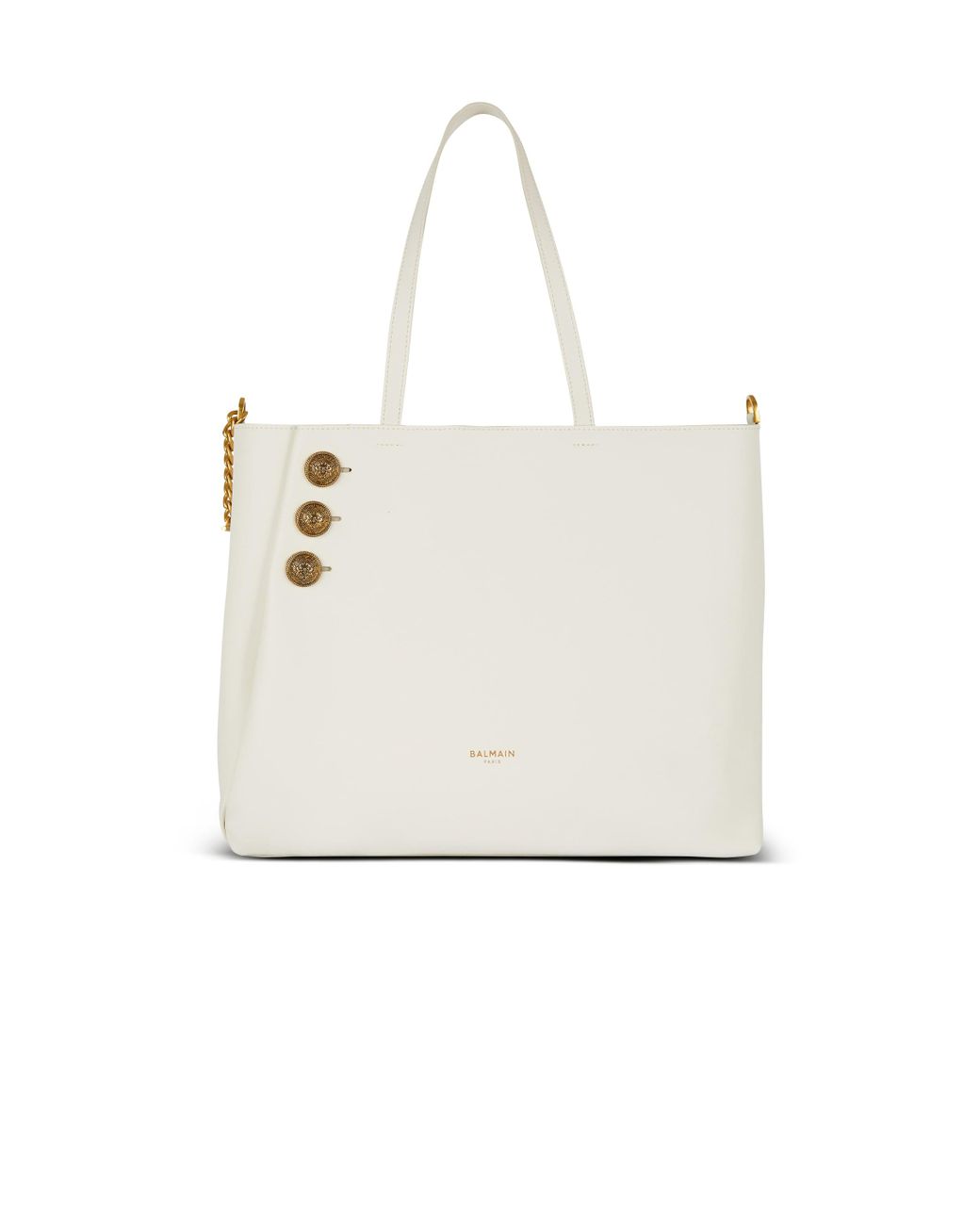 Balmain Emblème Leather Tote Bag in White | Lyst