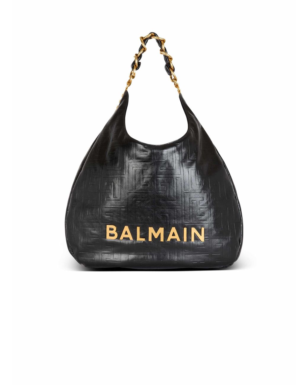 Balmain 1945 Soft Hobo Crinkled Leather Tote Bag With Monogram in Black ...