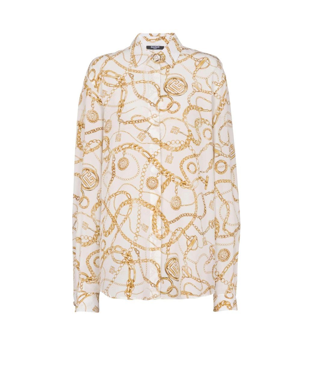 Balmain Printed Silk Shirt With Chains Pattern in White | Lyst