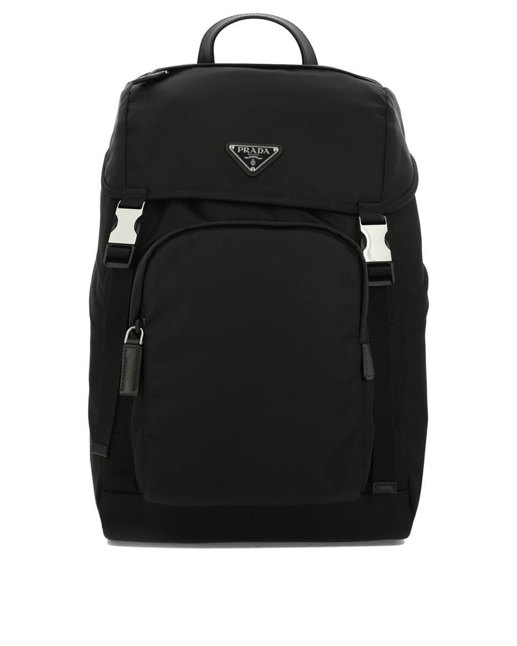 Prada Logo-Plaque Multi-Pocket Backpack in Black for Men | Lyst