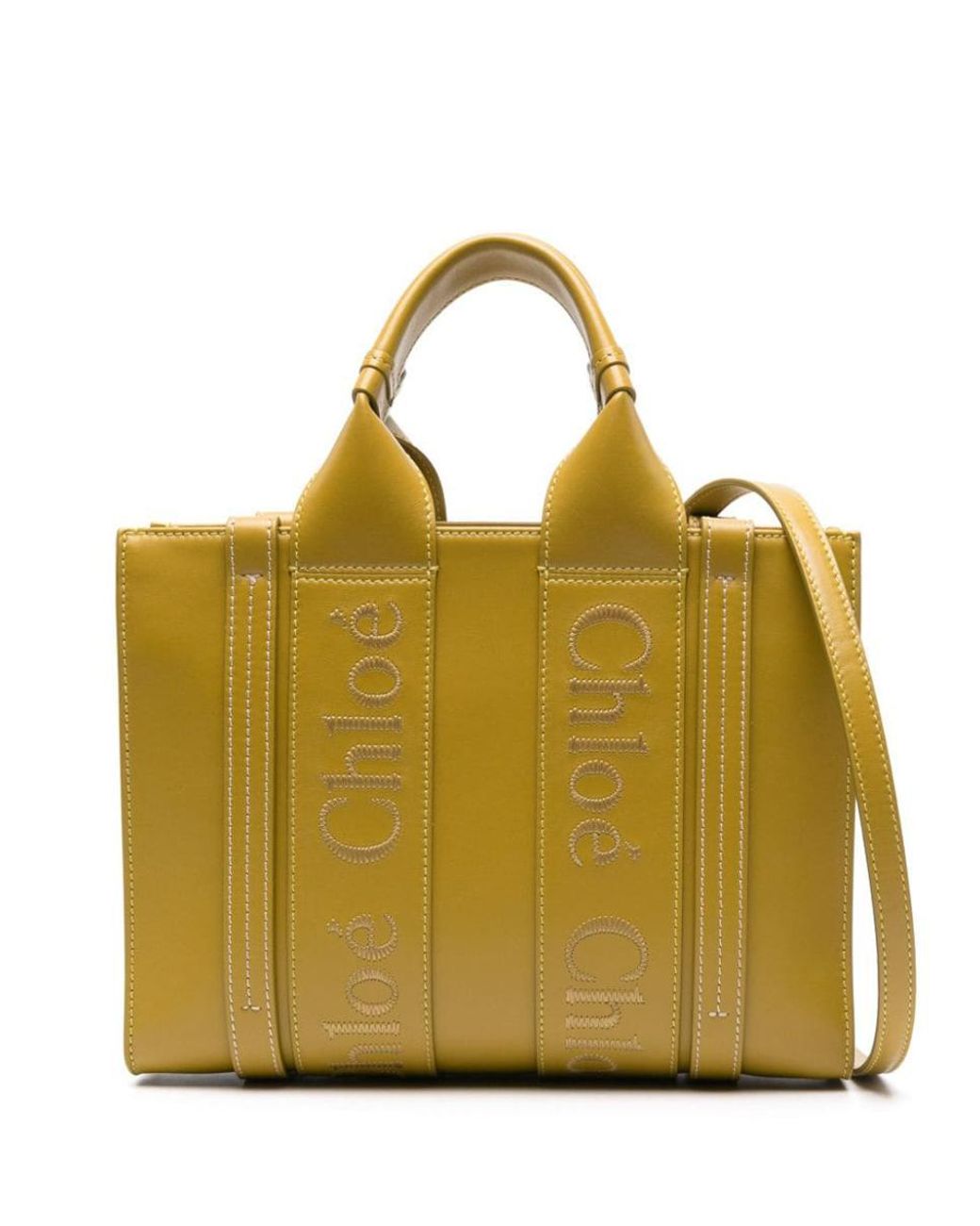 Chloé Woody Small Leather Tote in Yellow | Lyst