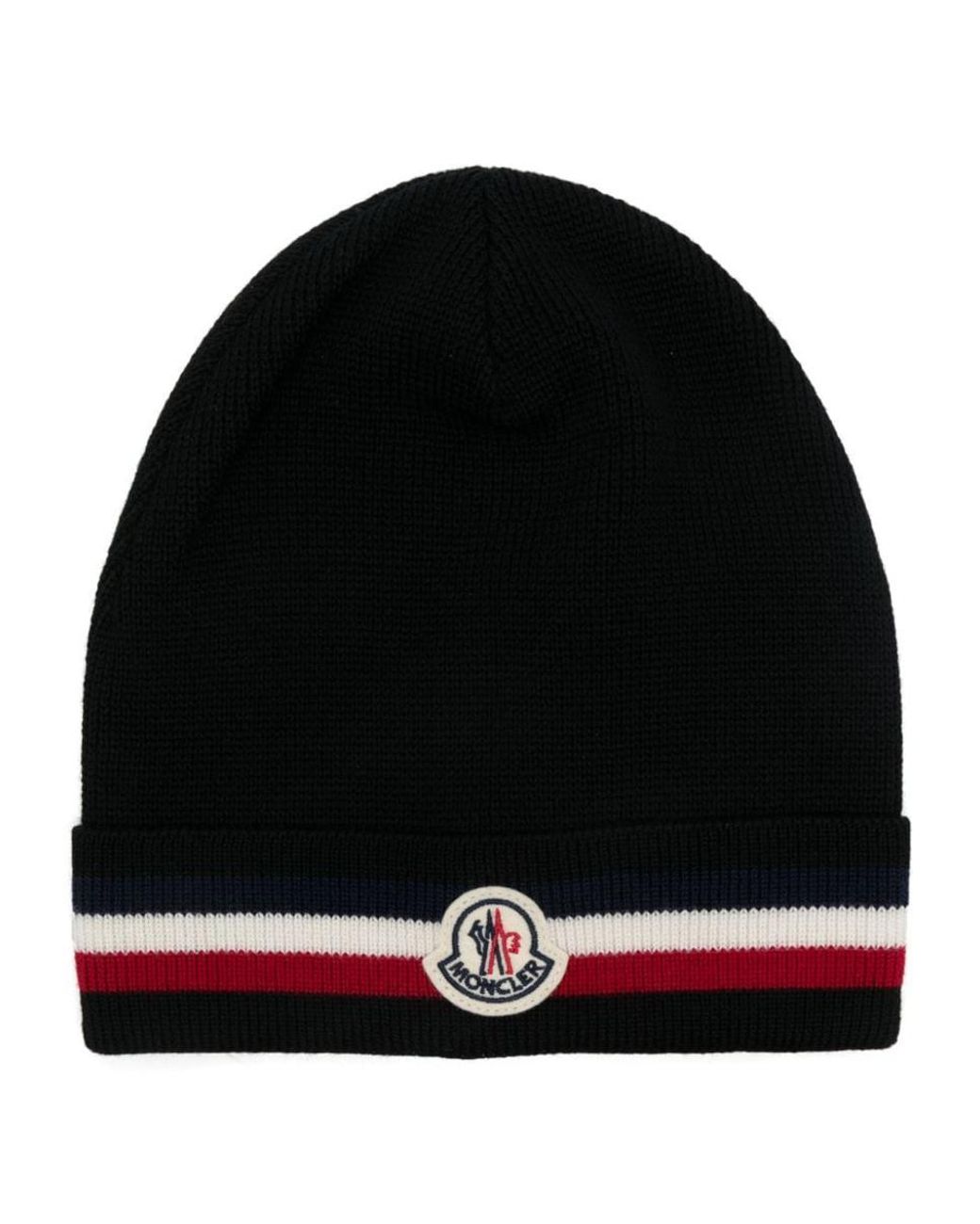 Moncler Wool Ribbed Beanie Cap in Black for Men | Lyst UK