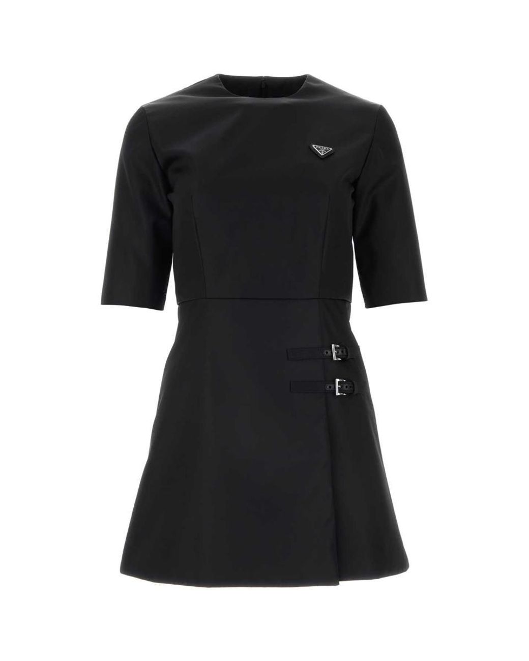 Prada Triangle-Logo Buckle-Detail Minidress in Black | Lyst