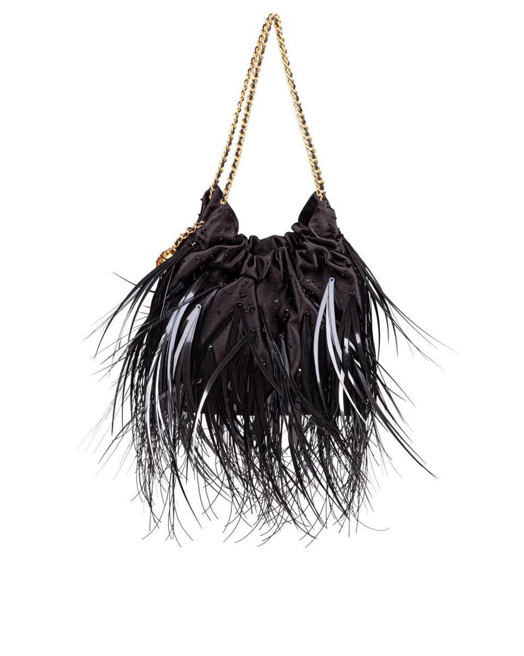 Tory Burch Fabric Handbag With Feathers in Black | Lyst