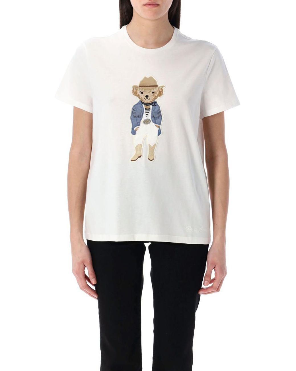 Ralph Lauren Cowboy Polo Bear Cotton Tee in White | Lyst