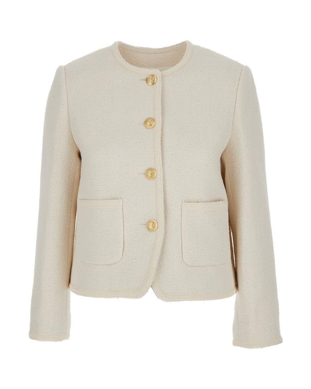 DUNST Classic Boucle Tweed Jacket in White | Lyst