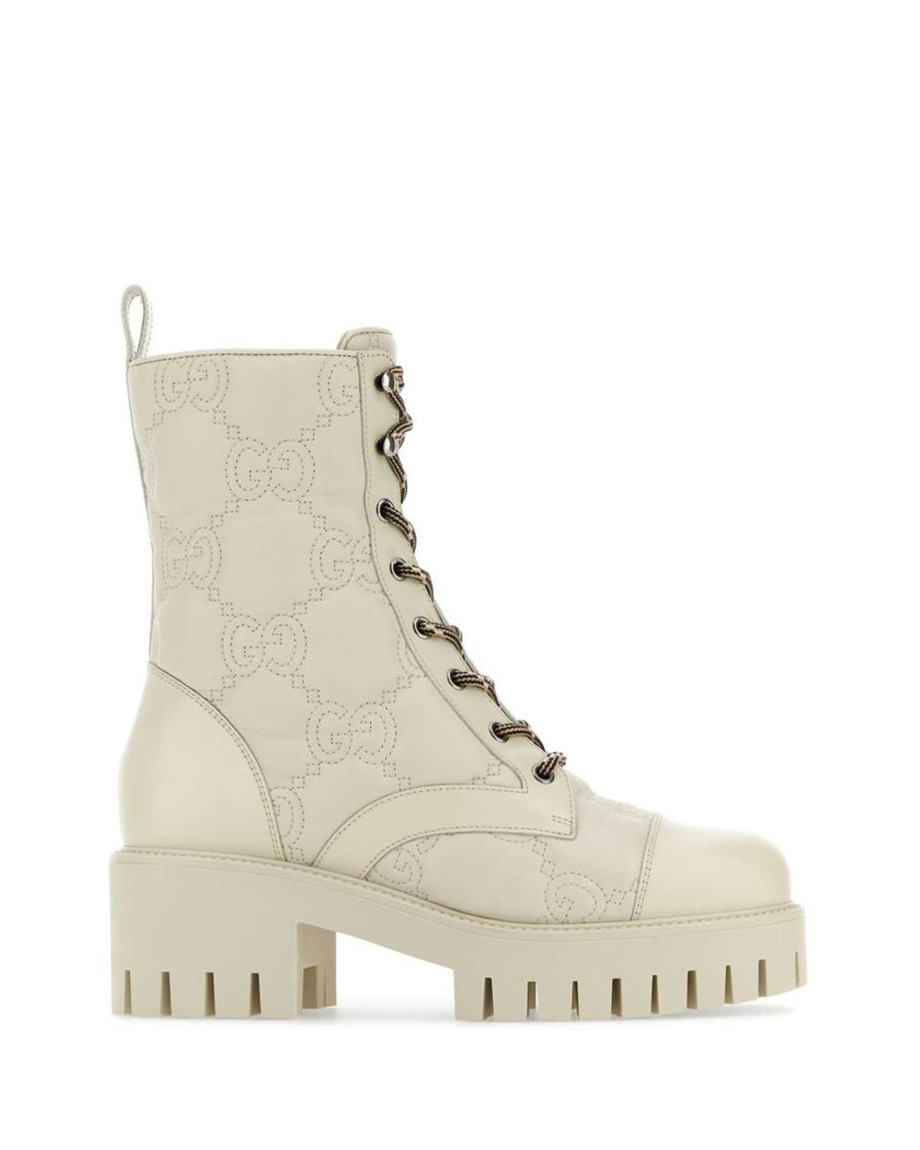Gucci Quilted-logo Leather Combat Boots in Natural | Lyst