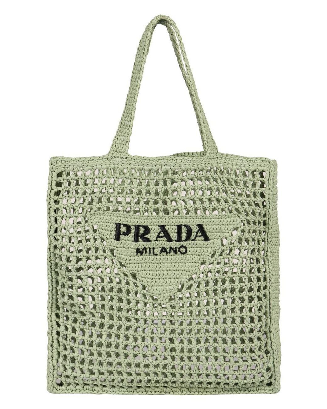 Prada Raffia Tote Bag in Green | Lyst