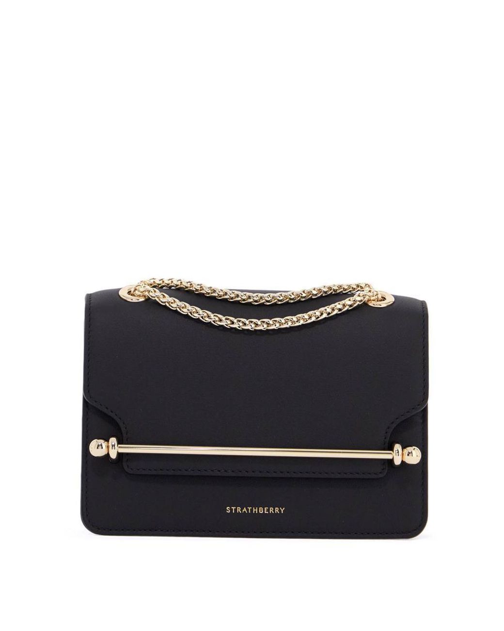 Strathberry Black East/west Mini Calfskin Bag With Gold Chain in Blue ...
