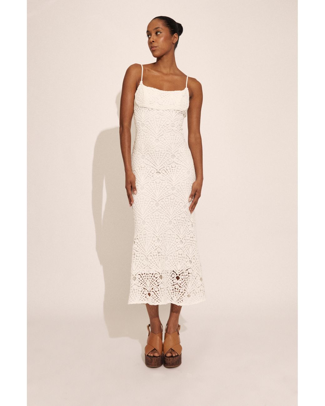 Bardot Adoni Crochet Midi Dress in Natural | Lyst