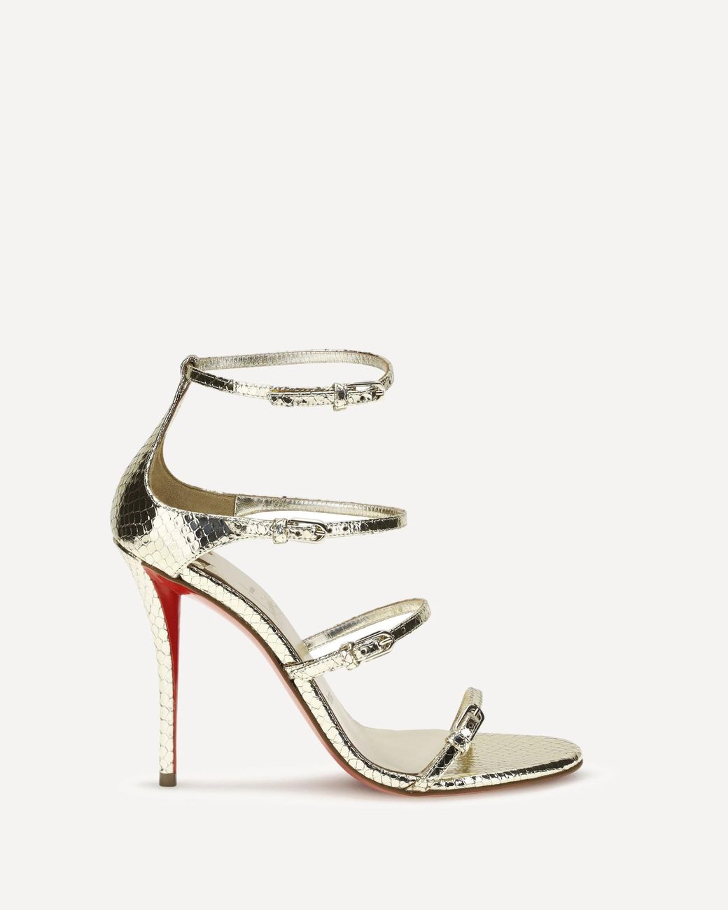 Christian Louboutin Laminated Python-Print Sandals in White | Lyst