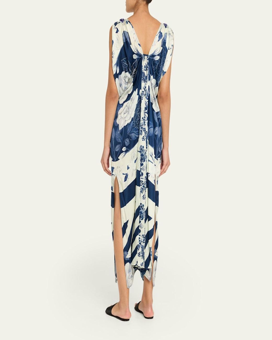 VERANDAH Floral Striped Hand-Draped Gown in Blue | Lyst