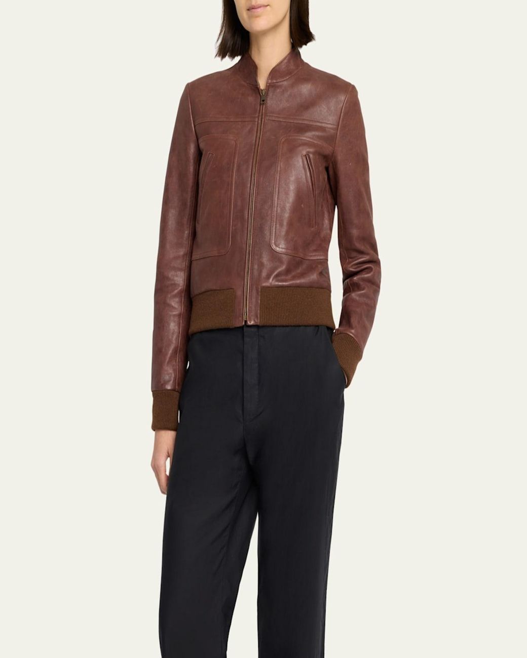 The Row Bader Leather Aviator Jacket in Red | Lyst