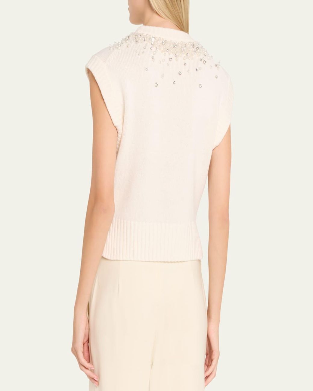 Jonathan Simkhai Candra Embellished Knit Vest in Natural | Lyst