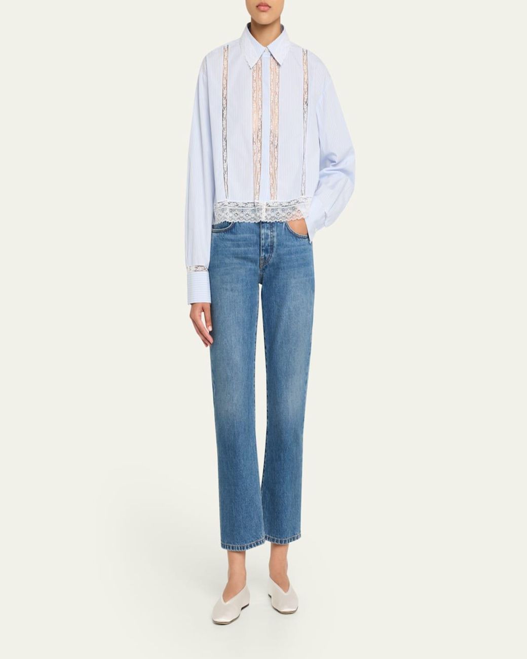 LoveShackFancy Delano Lace-Trim Striped Shirt in Blue | Lyst