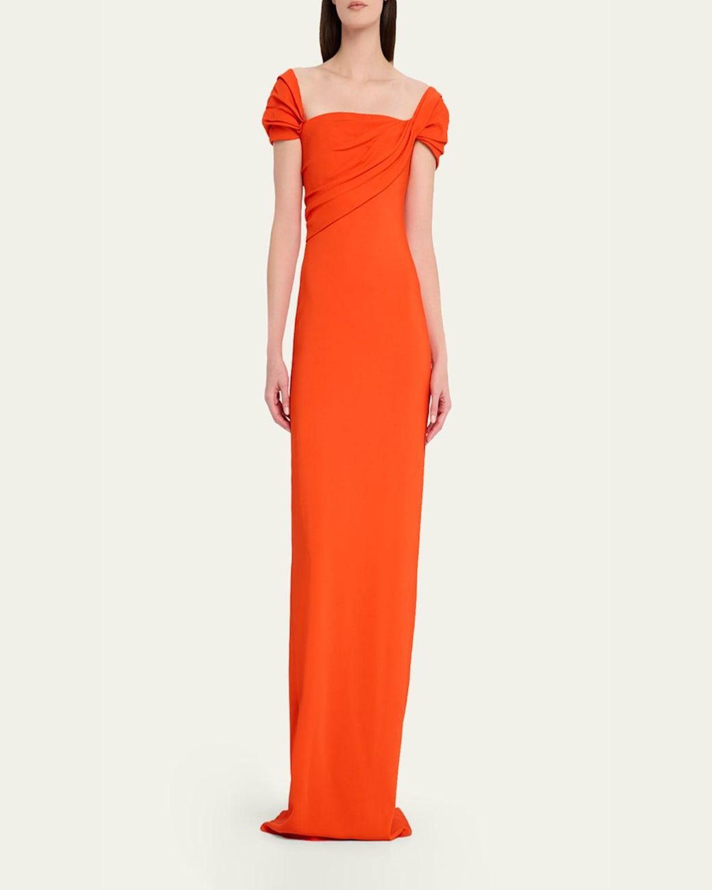 Oscar de la Renta Cap-Sleeve Draped Cady Column Gown in Red | Lyst