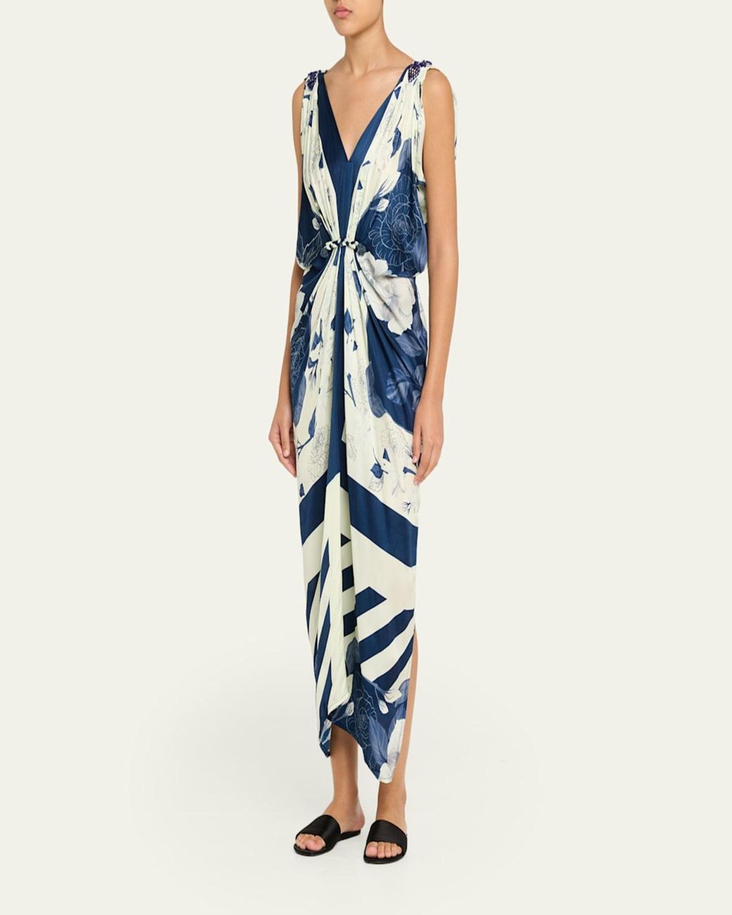 VERANDAH Floral Striped Hand-Draped Gown in Blue | Lyst