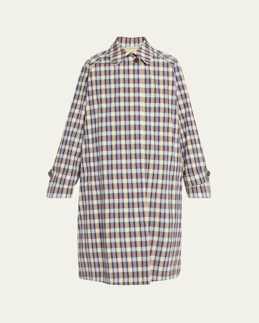 The Row Tavishina Check Long Coat in White | Lyst