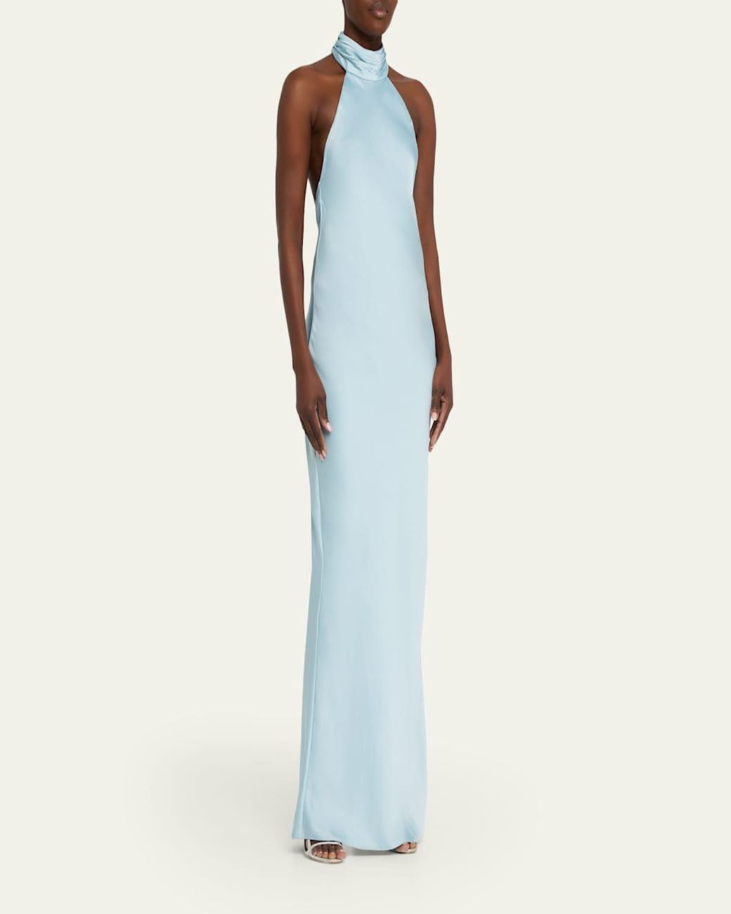 Ramy Brook Tatiana Low-Cut Halter Column Gown in Blue | Lyst