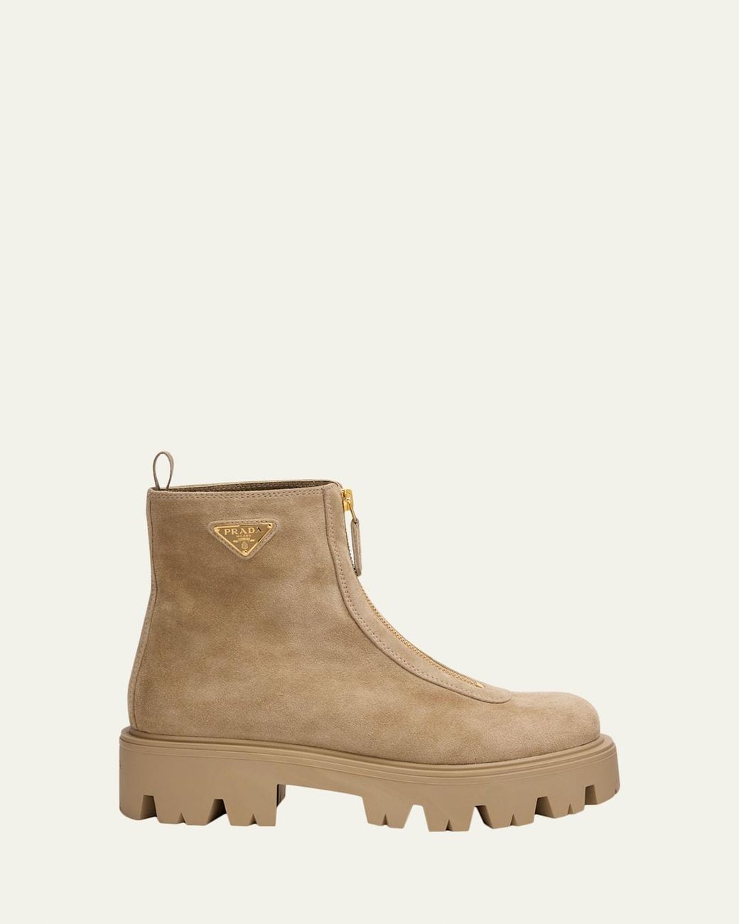 Prada Stride Suede Zip Ankle Booties in Natural | Lyst