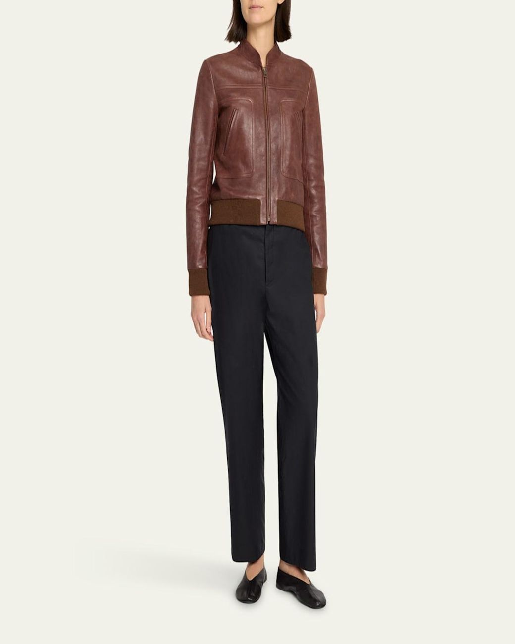 The Row Bader Leather Aviator Jacket in Red | Lyst