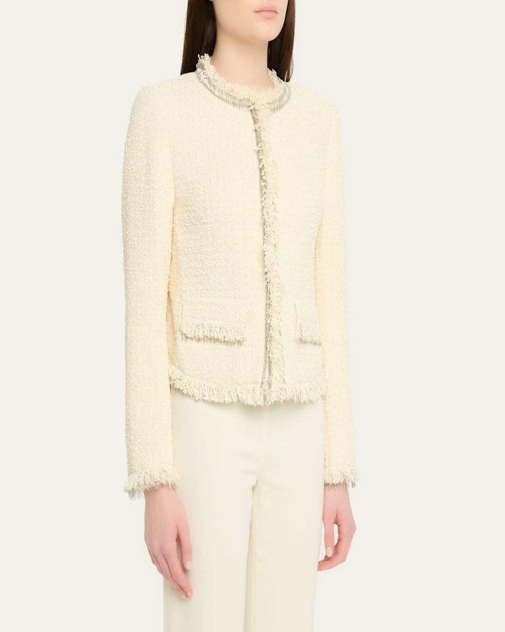 Kobi Halperin Lando Fringe-Trim Boucle Jacket in Natural | Lyst